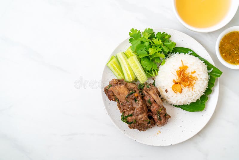 Baked Pork Ribs with Sauce stock image. Image of cooked - 178262387