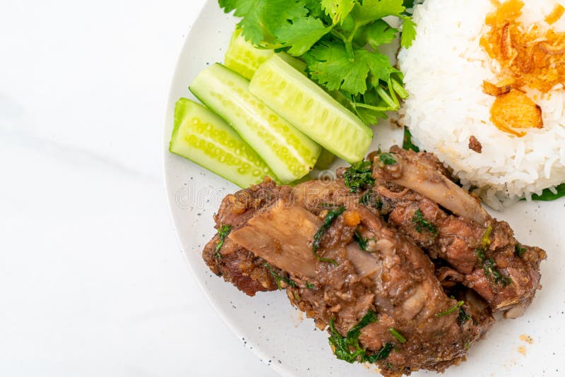 Baked Pork Ribs with Sauce stock photo. Image of rice - 180372238