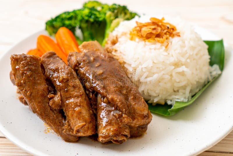 Baked Pork Ribs with Sauce stock image. Image of barbecued - 184286995