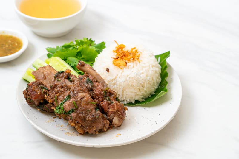 Baked Pork Ribs with Sauce stock image. Image of board - 187722671