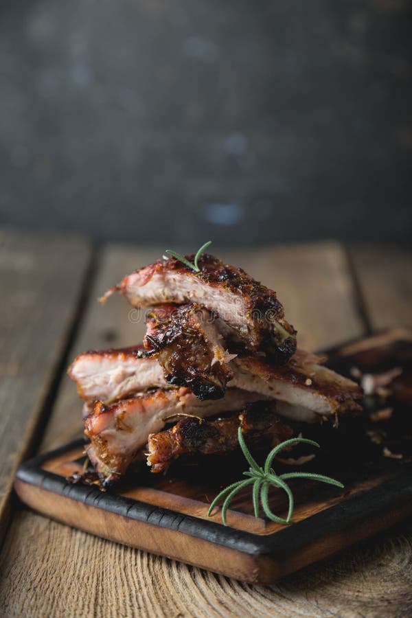 Baked pork ribs with sauce stock photo. Image of fried - 182625170
