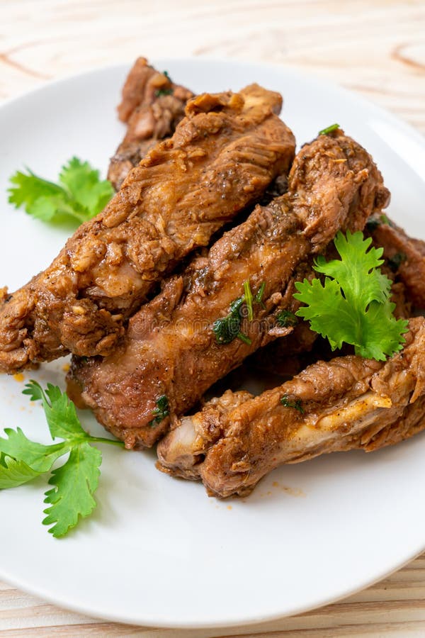 Baked Pork Ribs with Sauce stock image. Image of delivery - 185128195