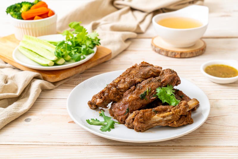 Baked Pork Ribs with Sauce stock photo. Image of board - 190643464