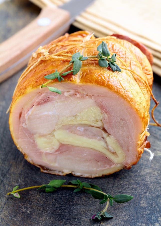 Baked Pork Roll Filled with Herbs Stock Photo - Image of pork, plate ...