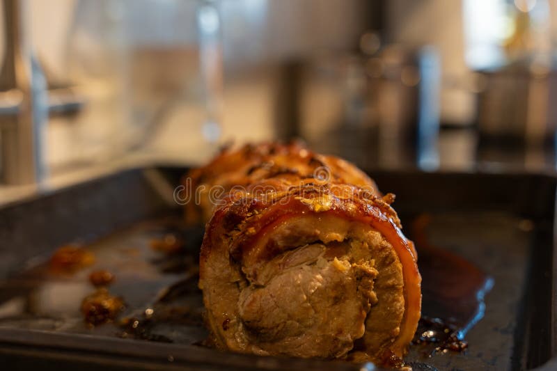Baked Pork Wrapped in a Roll. Stock Photo - Image of closeup, gourmet ...