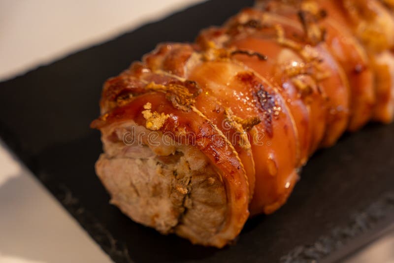 Baked Pork Wrapped in a Roll. Stock Photo - Image of cooked, dark ...