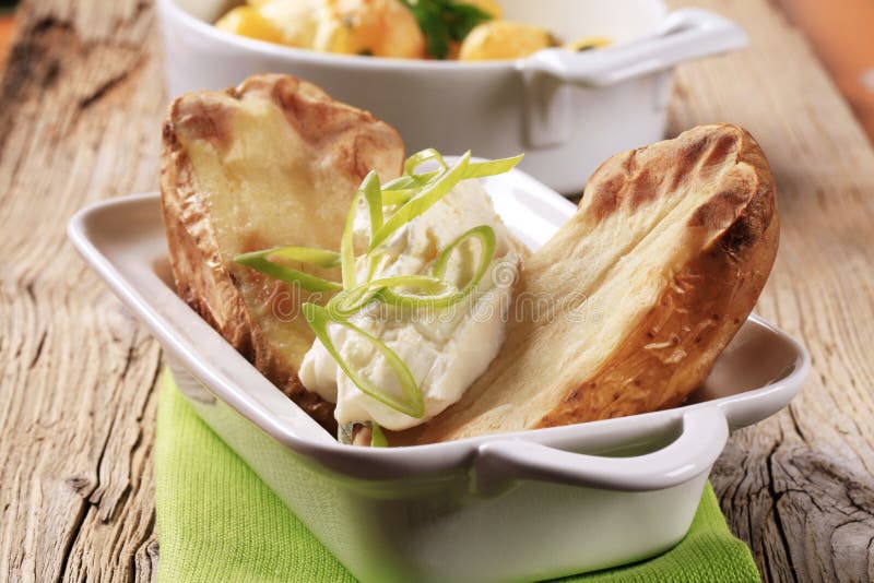 Baked Potato and Cream Cheese Stock Image - Image of food, halves: 23430497