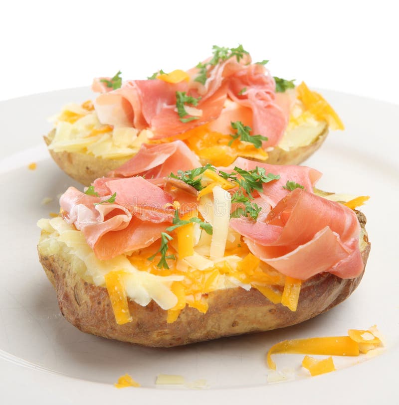 Baked Potato with Italian Ham Stock Photo - Image of jacket, cheddar ...