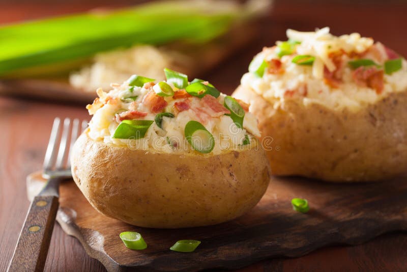 Baked Potato in Jacket with Bacon and Cheese Stock Image - Image of ...