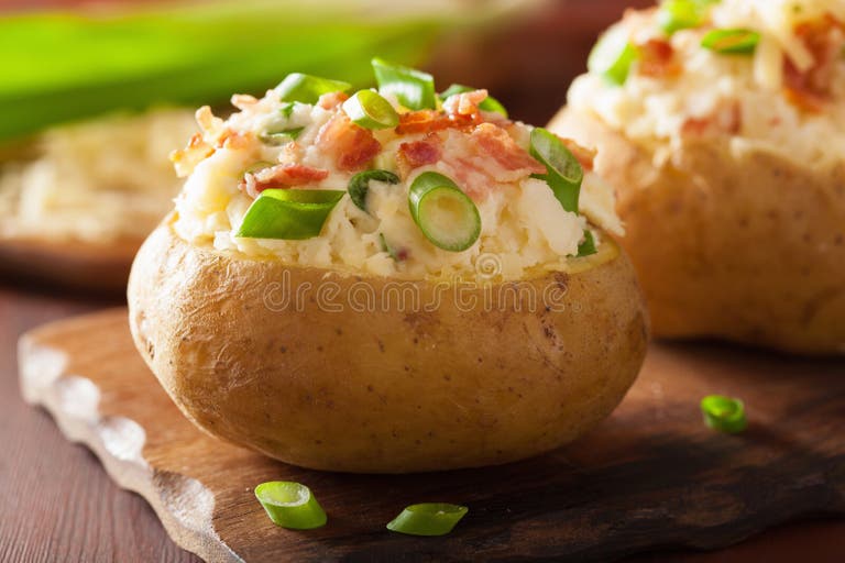 Baked Potato in Jacket with Bacon and Cheese Stock Image - Image of ...