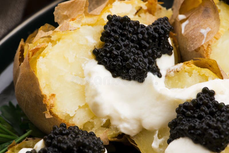 Baked Potato with Spiced Cream Cheese and Caviar Stock Image - Image of ...