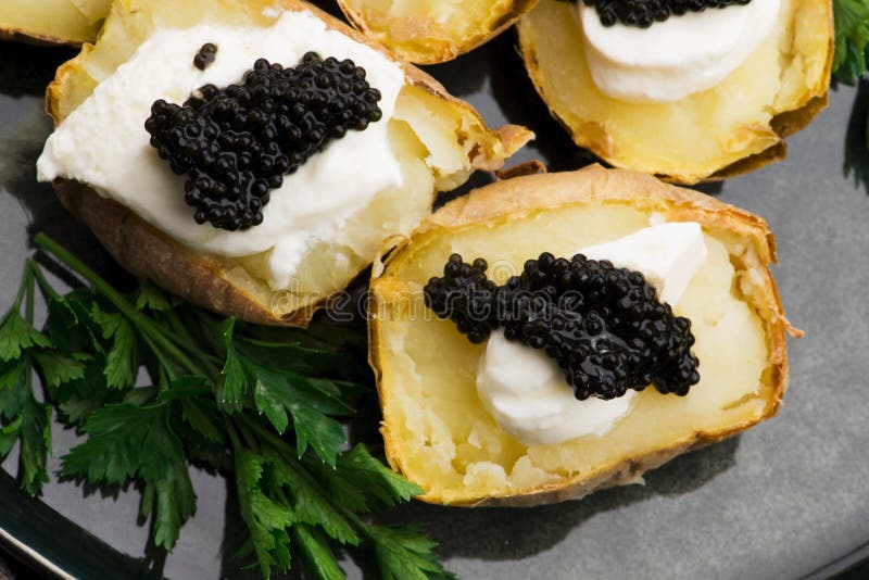 Baked Potato with Spiced Cream Cheese and Caviar Stock Image - Image of ...