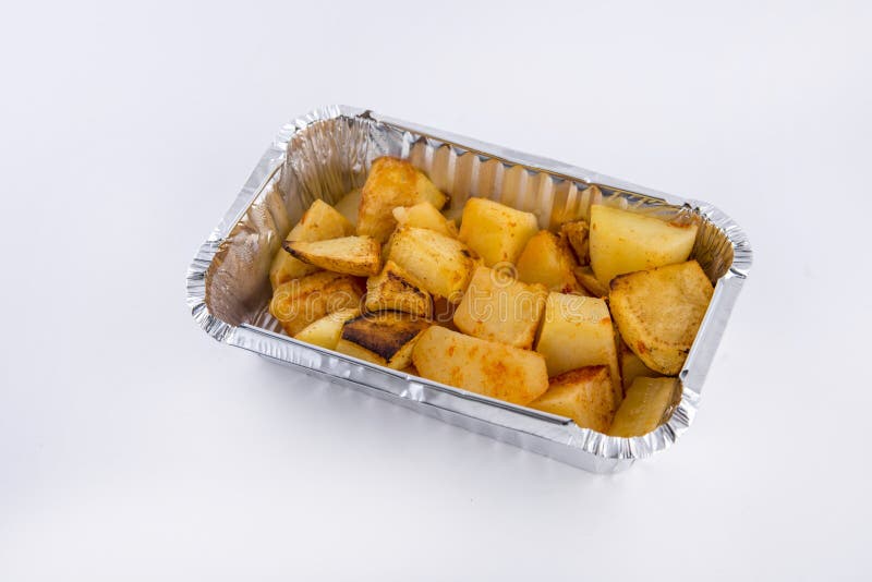 Baked Potatoes Served in Aluminium Tray . Stock Image - Image of pieces ...