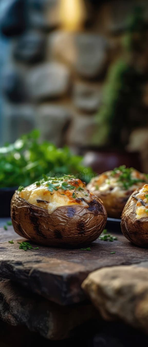 Baked Potatoes on Stone Rustic Pub Mobile Wallpeper Postcard ...