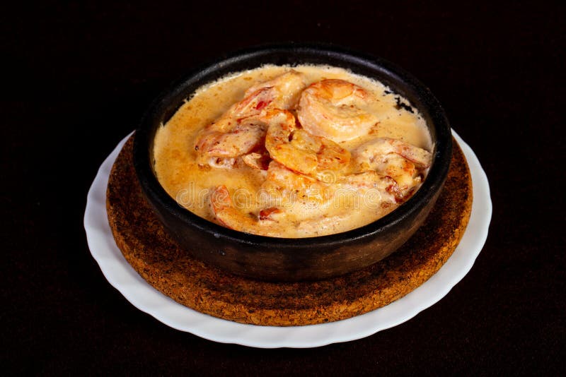 Baked prawn in cream sauce stock photo. Image of seafood - 129814026