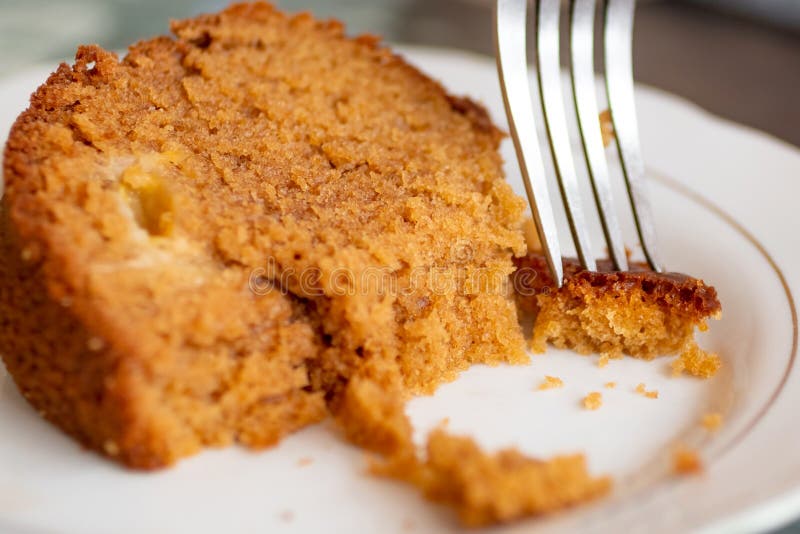 Baked Pudding Dessert in the Plate with a Fork Stock Photo - Image of ...
