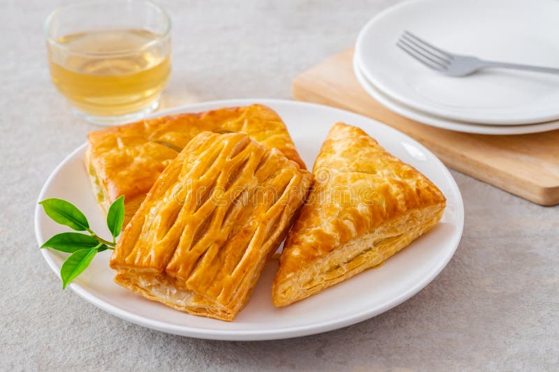 Baked Puff Pastry on White Plate Stock Image - Image of bread, fruit ...