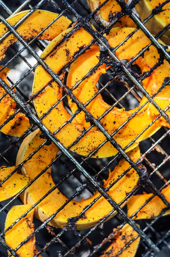 Baked Pumpkin Slices on the Grill Grid Stock Image - Image of cuisine ...