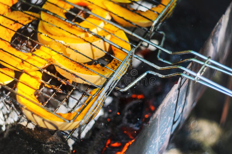 Baked Pumpkin Slices on the Grill Grid Stock Photo - Image of healthy ...