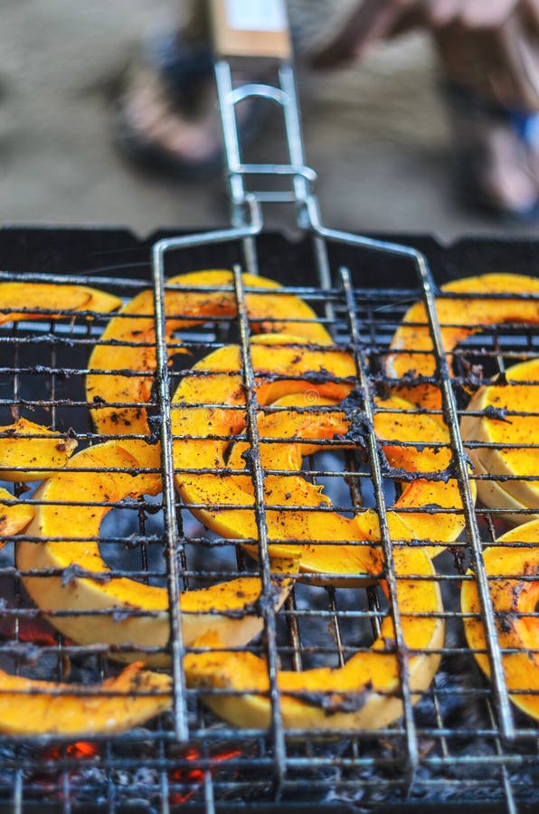 Baked Pumpkin Slices on the Grill Grid Stock Image - Image of cooked ...