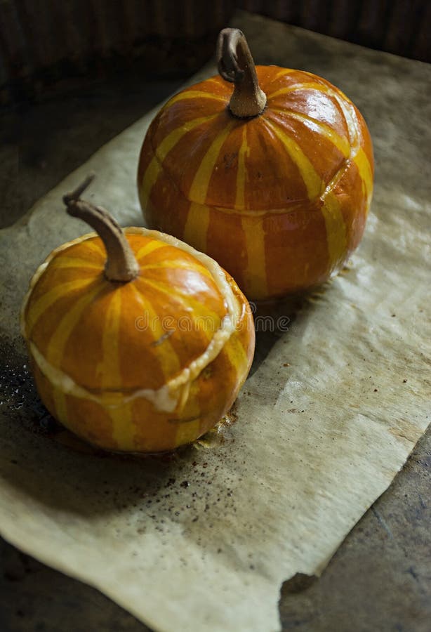Baked Pumpkins. Decorative Pumpkin. Halloween View from the Side Stock ...