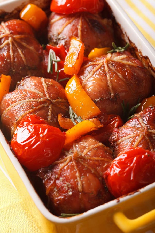 Baked Rabbit Fillet with Vegetables in a Gratin Dish Close Up. V Stock ...