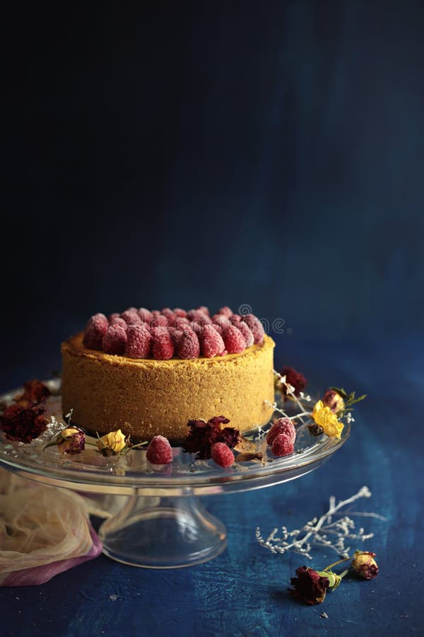 Baked raspberry cheesecake stock photo. Image of blue - 38156852