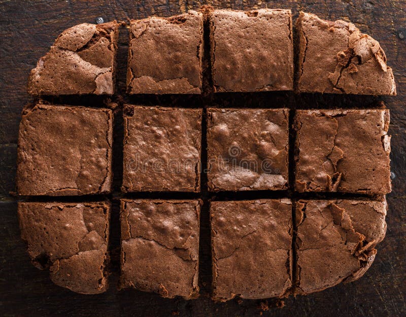 A Baked Rectangular Chocolate Brownie Pie is Cut into Squares Stock ...