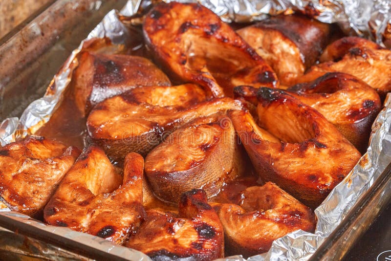 Baked Red Fish in a Marinade of Teriyaki Sauce Stock Image - Image of ...