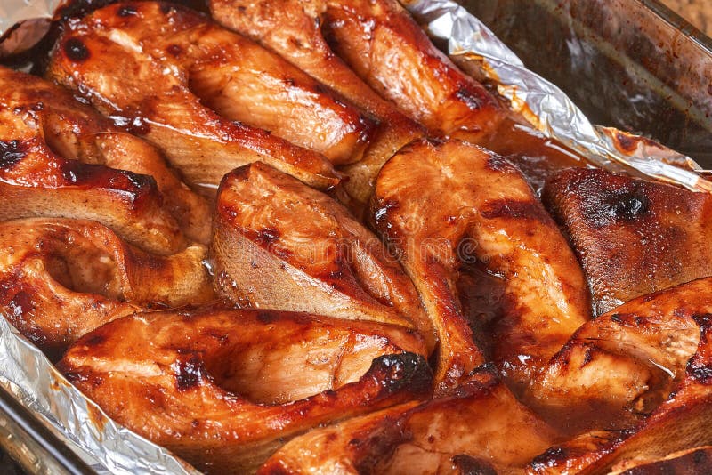 Baked Red Fish in a Marinade of Teriyaki Sauce Stock Image - Image of ...