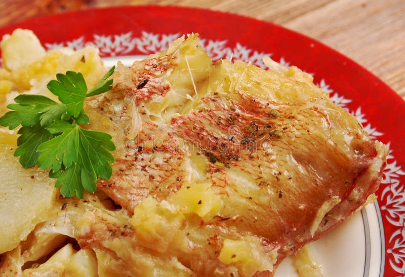 Baked red grouper stock photo. Image of green, dish, food - 44975390