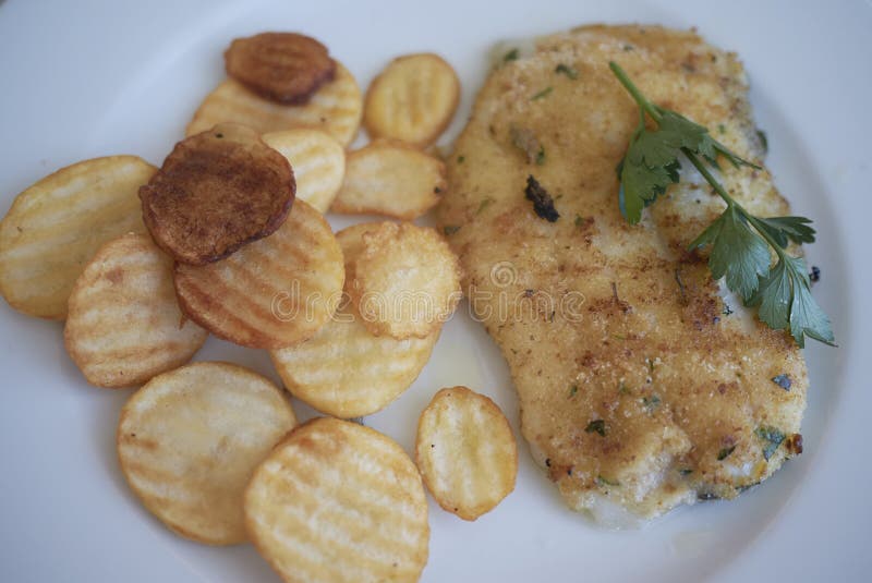Baked Redfish with Potatoes Stock Photo - Image of chips, crumbs: 124185066
