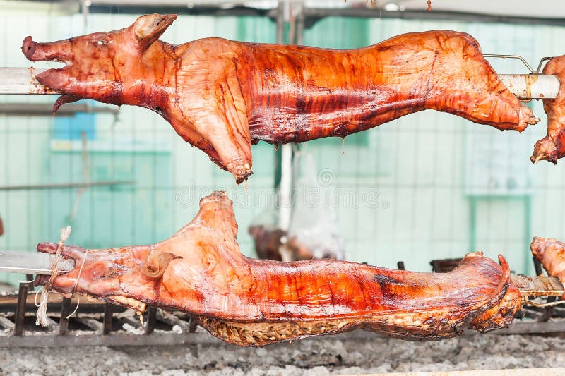 Carcasses Of Pork And Other Meat Prepared On Skewer. Stock Image ...