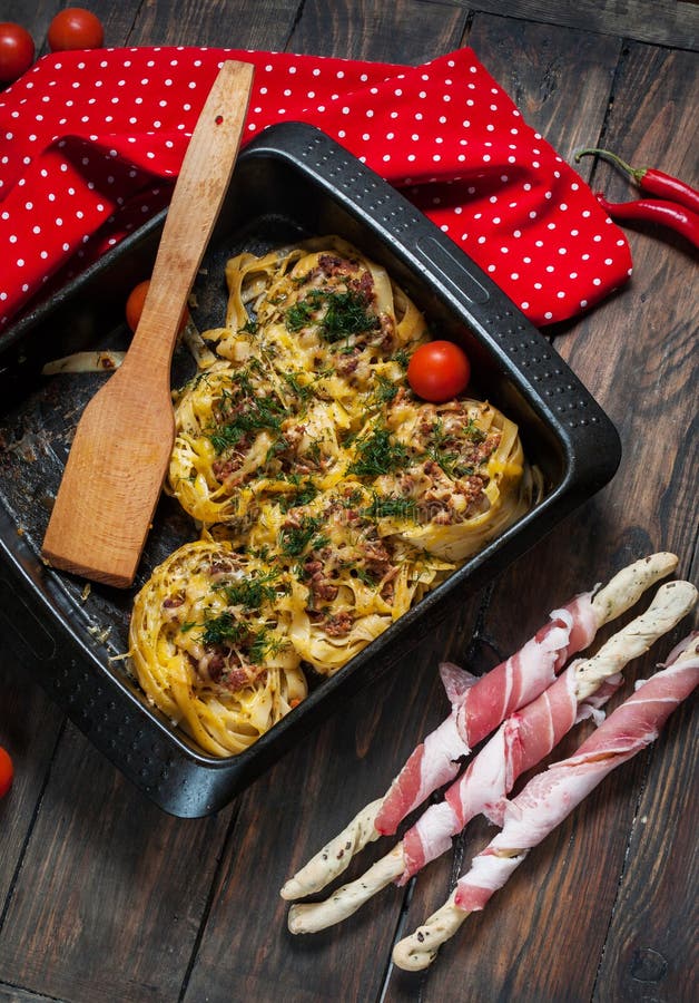 Baked Rolled Pasta with Forcemeat and Cheesy Tomato Sauce Stock Image ...