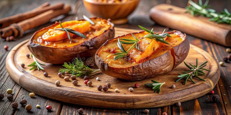 Baked Root Vegetables with Citrus and Herbs on Wooden Board. Generative ...