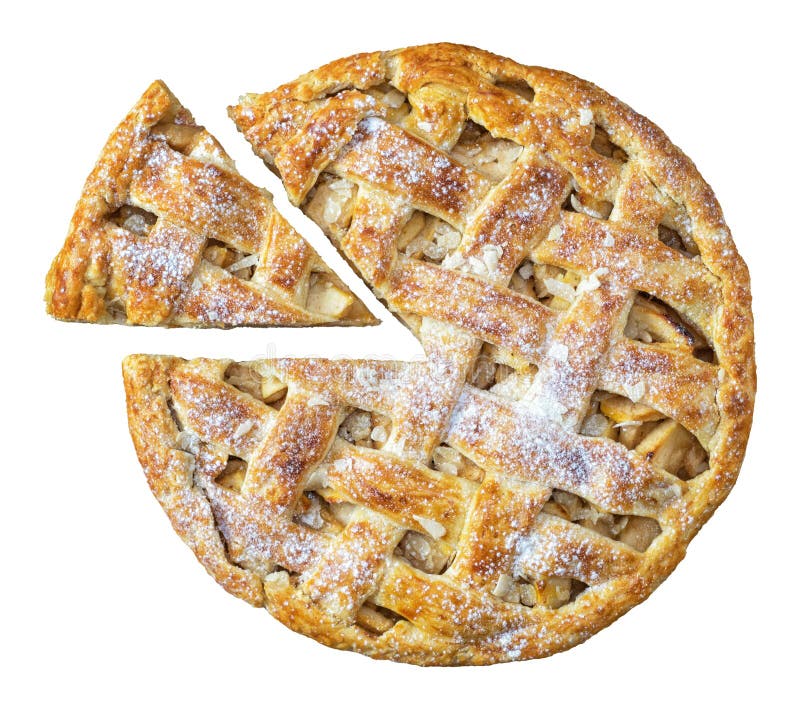 Baked Round Apple Pie and Triangle Cut Piece on Isolated Background ...
