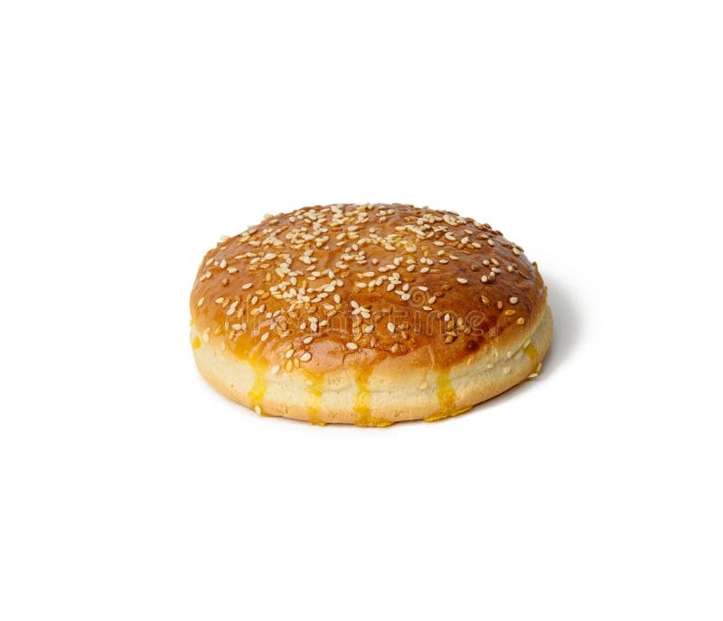 Baked Round Burger Bun Isolated on White Plate Stock Image - Image of ...
