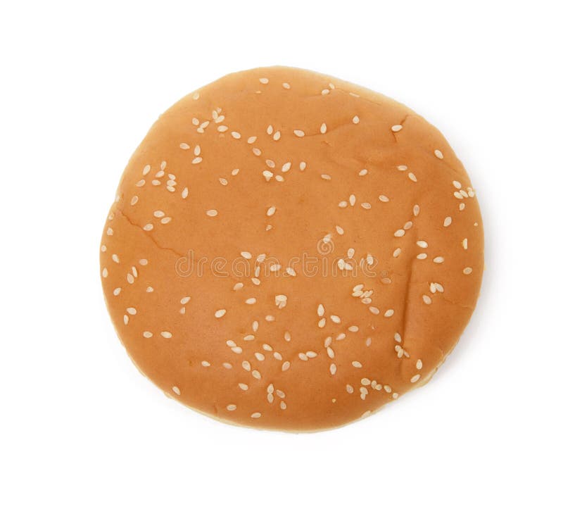 Baked Round Burger Bun Isolated on White Plate Stock Image - Image of ...