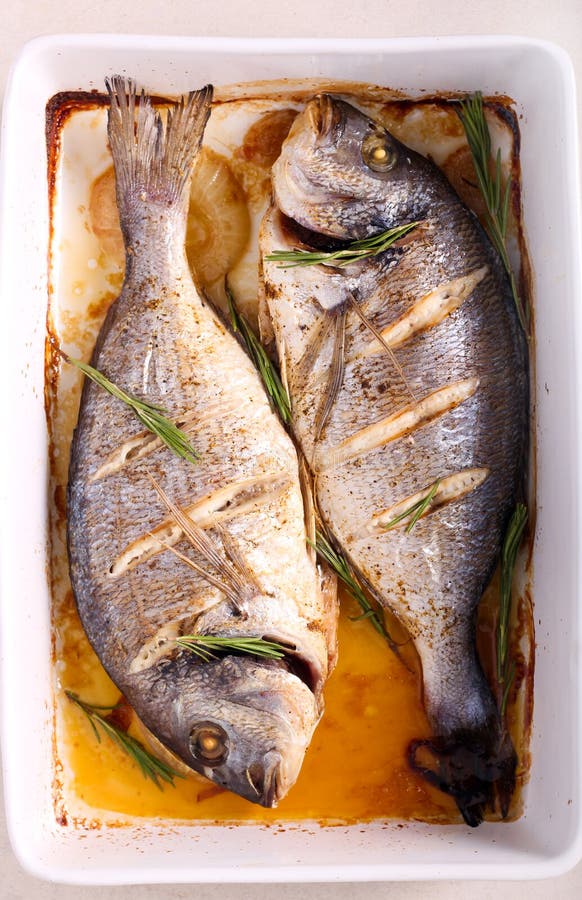 Baked sea bass fish stock photo. Image of bake, flat - 172643076