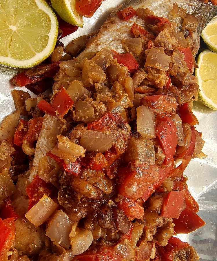 Baked sea bass stock photo. Image of italian, healthy - 259933292