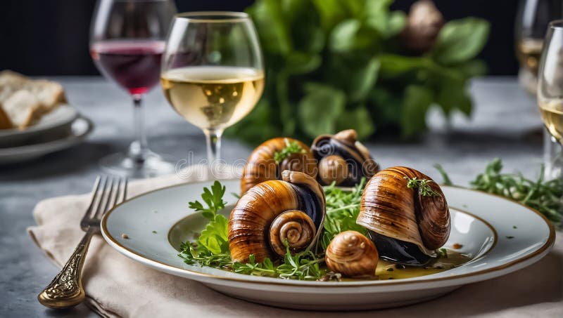 Baked Snails with Herbs on the Table Stock Illustration - Illustration ...