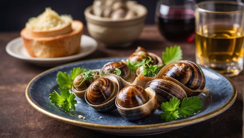 Baked Snails with Herbs on the Table Restaurant Stock Illustration ...
