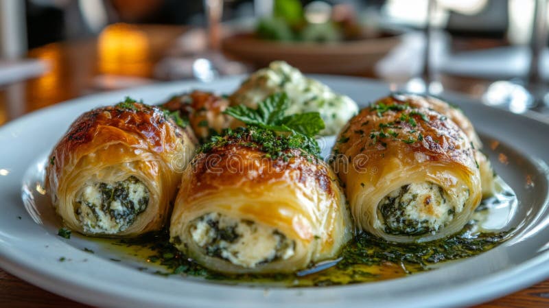 Baked Spinach and Cheese Phyllo Rolls Delicious Appetizer Stock ...