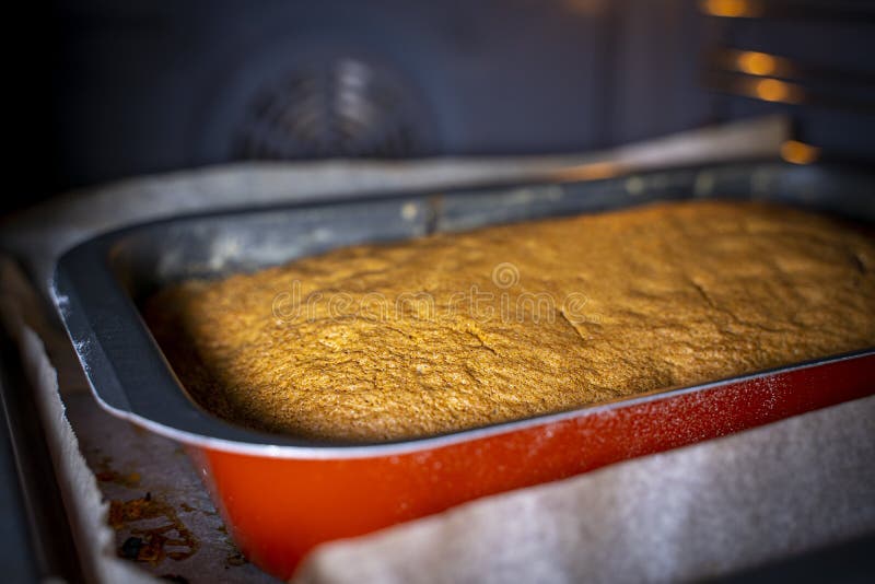 Baked Sponge Cake in the Oven Stock Photo - Image of fluffy, cake ...