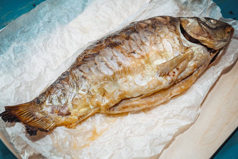 Baked Stuffed Fish Carp with Vegetables Stock Image - Image of healthy ...