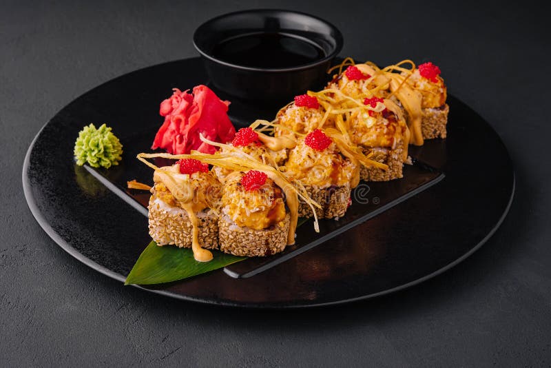 Baked Sushi with Cheese and Sesame Seeds Stock Photo - Image of seafood ...