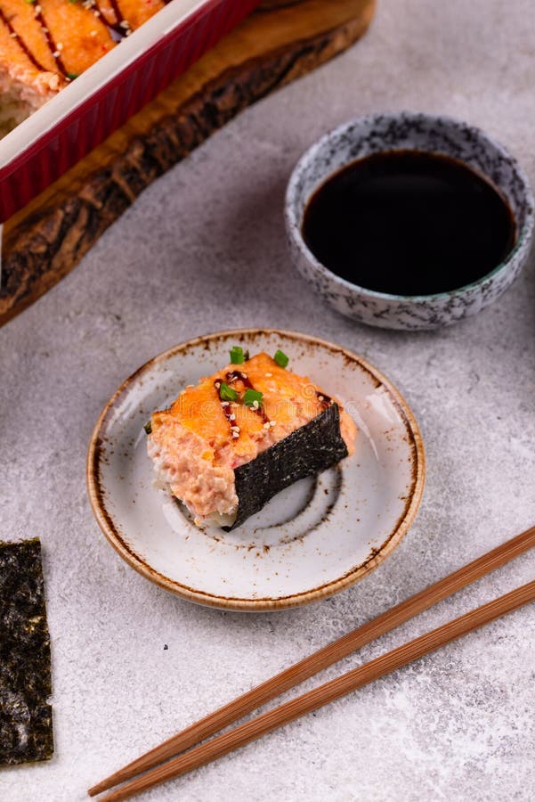 Baked Sushi Roll Cake with Crab Surimi Sticks Stock Photo - Image of ...