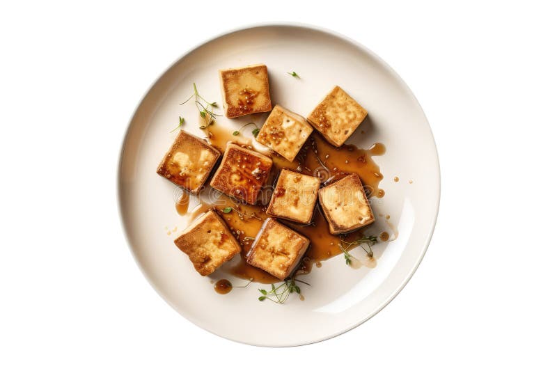 Baked Tofu on White Plate, on White Background Stock Illustration ...