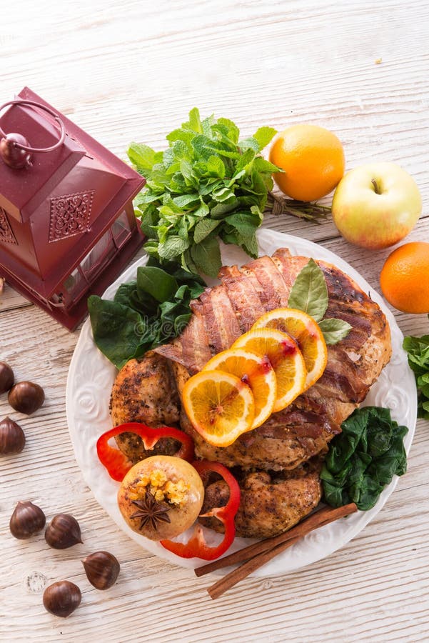 Baked Turkey with Chestnut Filling Stock Image - Image of baked ...