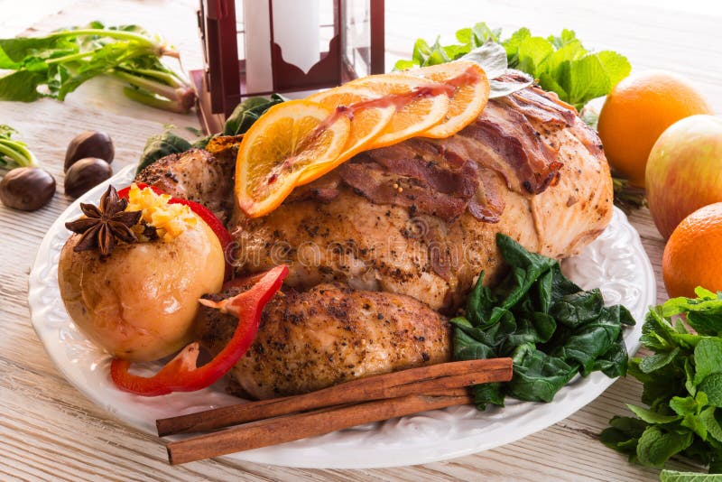 Baked Turkey with Chestnut Filling Stock Image - Image of celebration ...